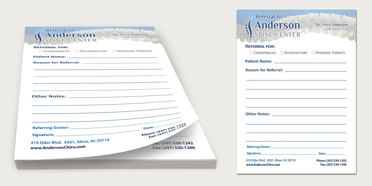 Referral Notepads - Chiropractic Notepads - Custom Design